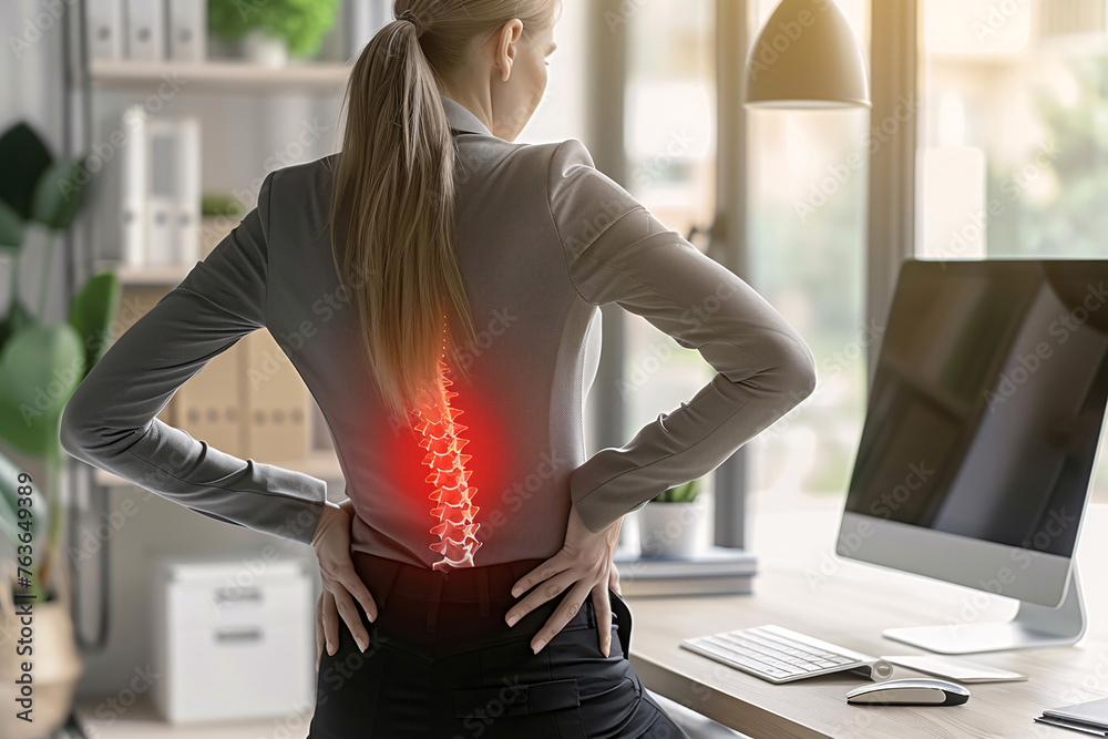 person with pain in his back, body with pain in the back, man holding ...