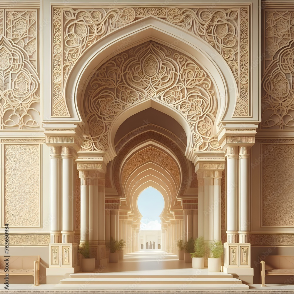 Arabic style archway with pillars and arches with traditional pattern ...