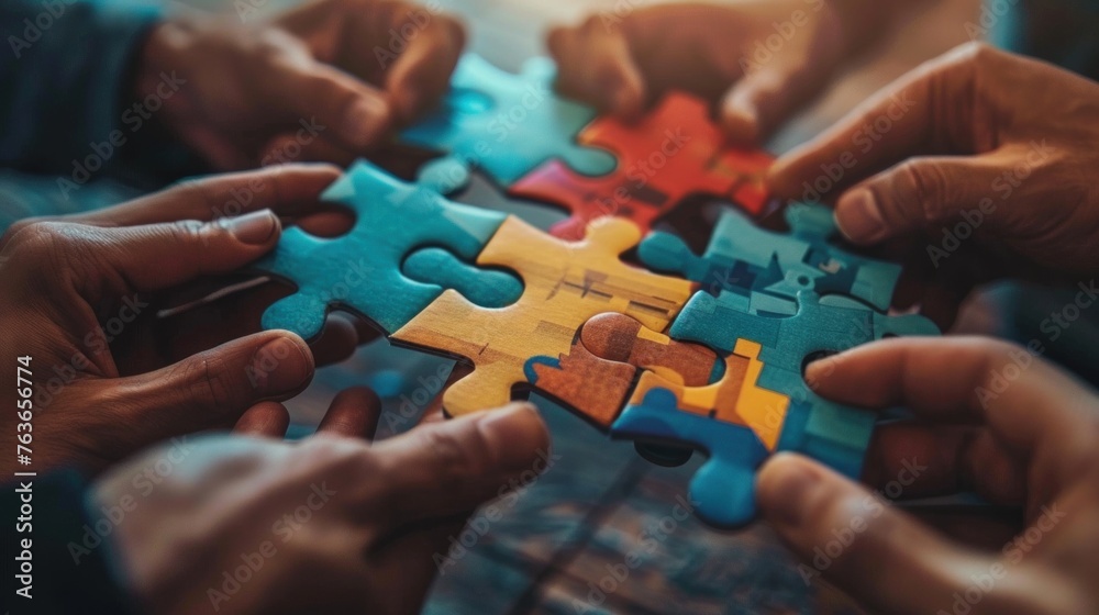 Problem solving, management, smart planning, Colleagues putting ...