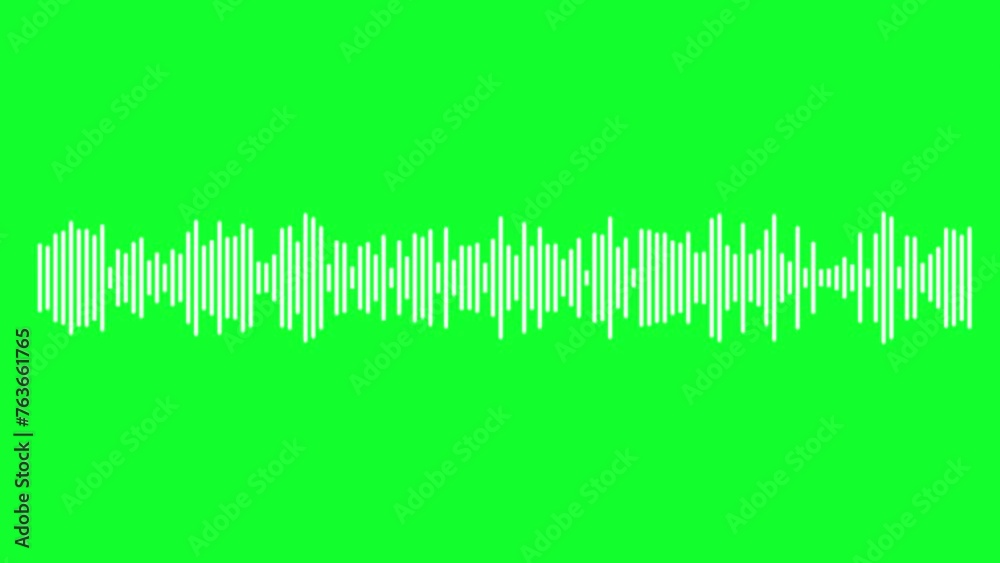 White audio waveform and audio spectrum green screen background ...