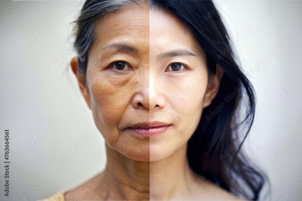 Aging process in an Asian woman portrait - This composition contrasts ...