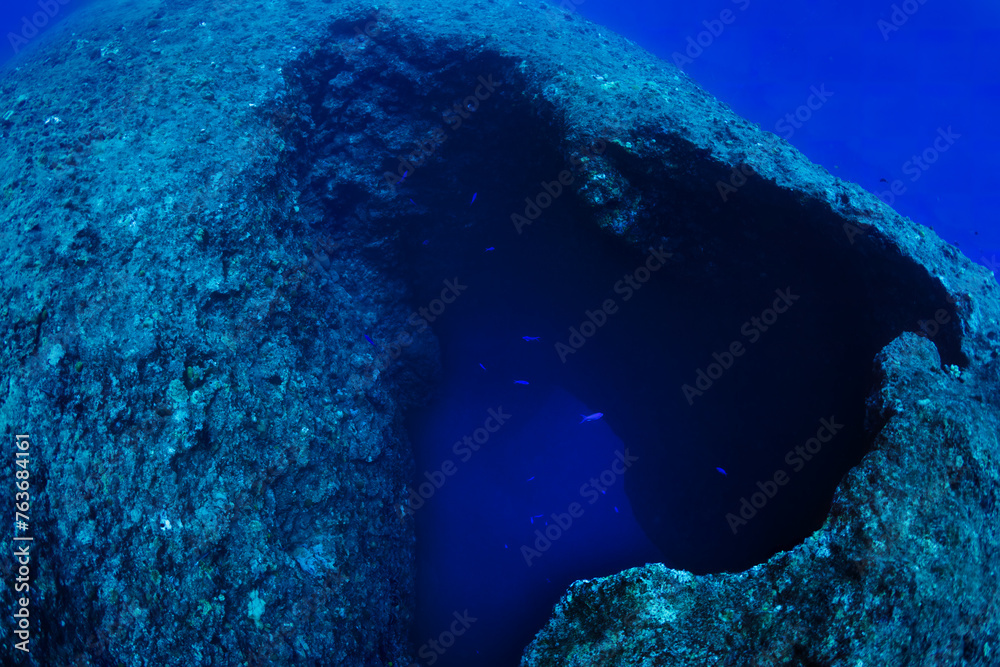 Above Guam's Blue Hole dive site looking down through it into the very ...
