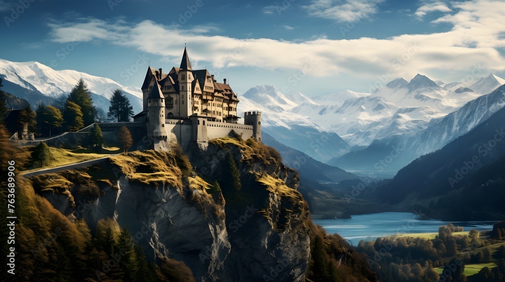 Foto de A timeless castle nestled amidst the rugged beauty of the Alps ...
