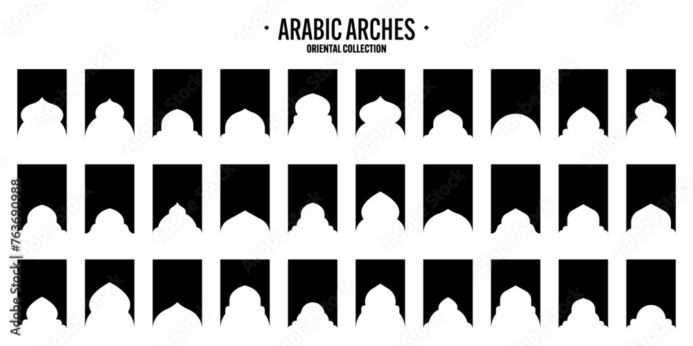 Islamic frames, oriental style objects. Arabic shapes, windows and ...