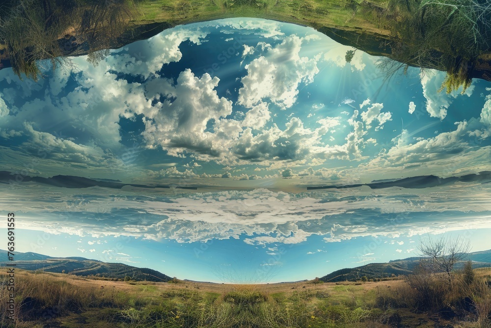 A photo manipulation depicting a world where the land and sky are ...