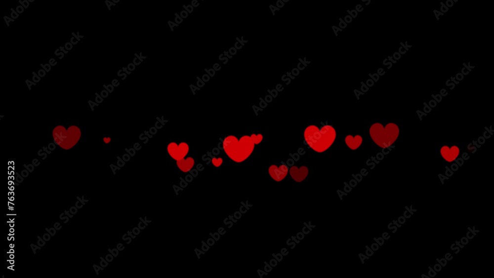Disappearing red hearts. Animation of floating hearts on green screen ...
