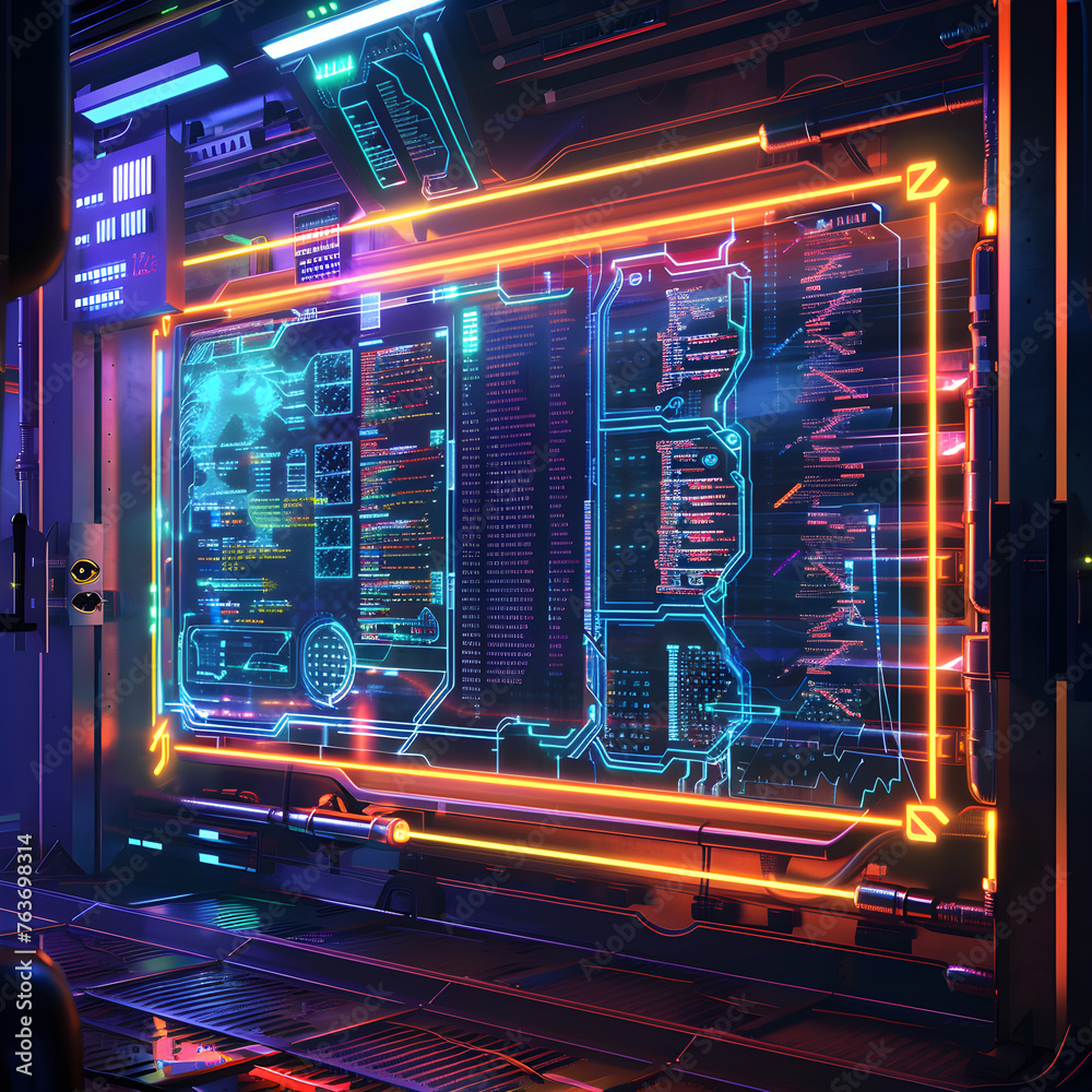 Futuristic Holographic Coding Screen in a Server Room: Modern ...