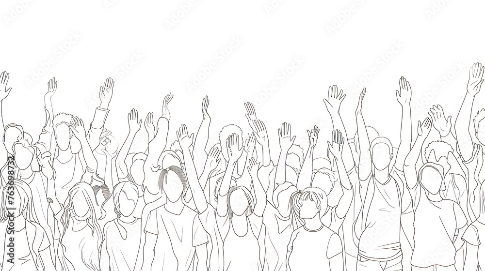 Continuous one-line vector drawing of a group of applauding people in a ...