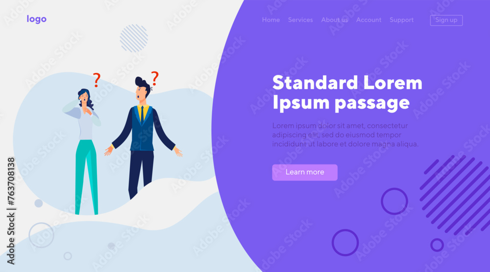 Useless employees failing in job. Confused office worker shrugging ...