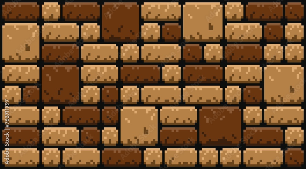 Pixel art brown stone concrete seamless background. Ground texture tile ...