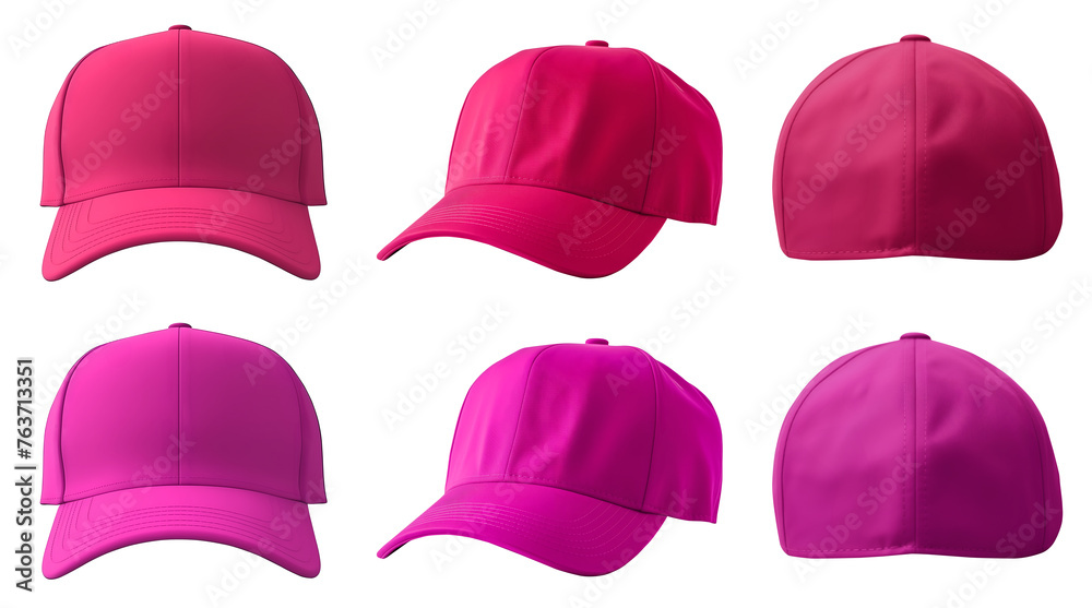 2 Set of magenta purple pink, front, back side view hat baseball cap on ...