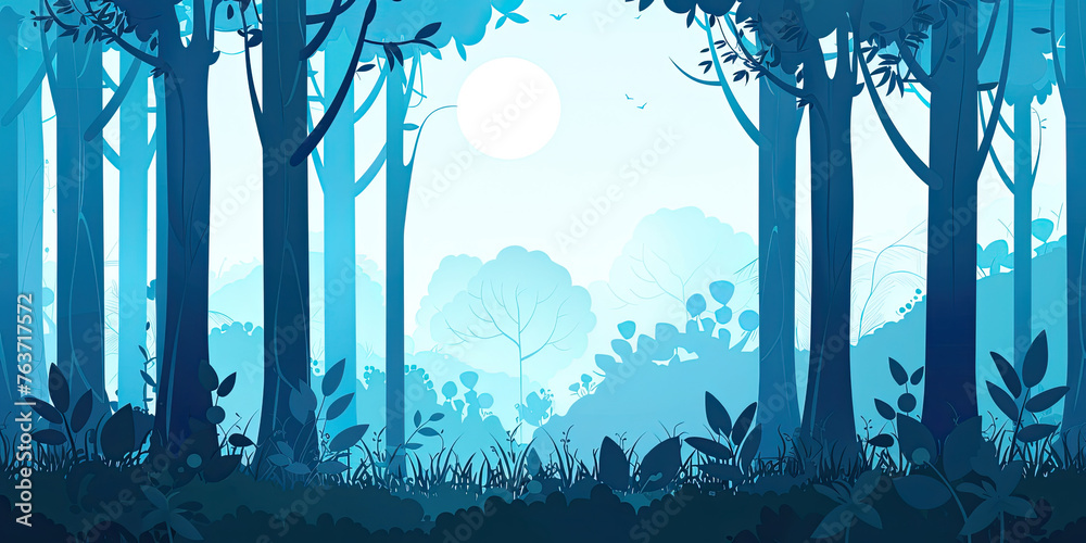Cartoon forest background, anime style trees backdrop design graphic ...