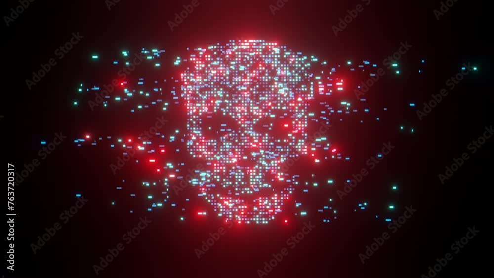 Vidéo Stock A digital art representation of a skull symbol in a glitch ...