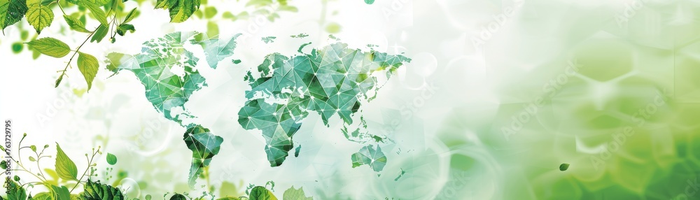 Green World Map on Leafy Background, Depicting a Sustainable and ...