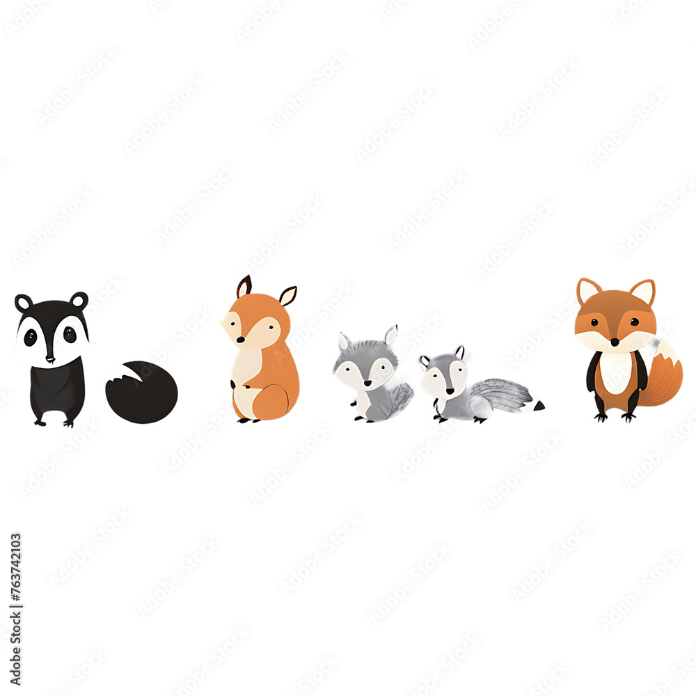 Hand-drawn doodle of cute woodland animals, isolated on transparent ...