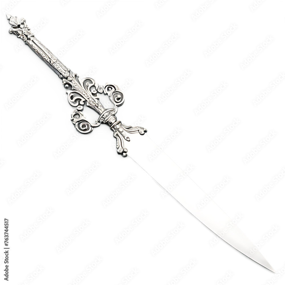 Ornate silver letter opener, isolated on transparent background ...