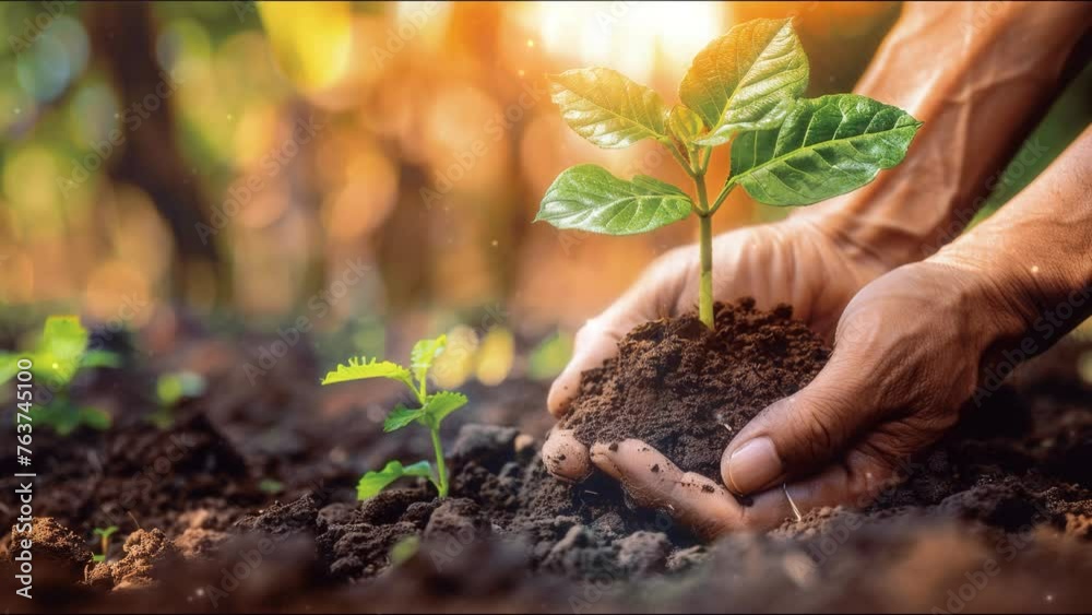 Vidéo Stock plant in hand, plants that grow on the ground, green plants ...