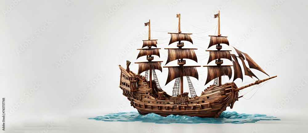 Handmade wooden Chinese junk boat model. An ancient Chinese sailing ...