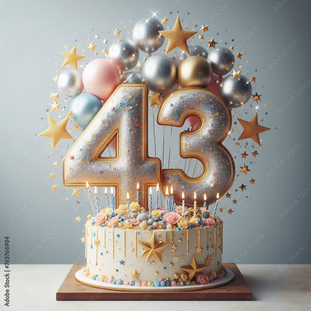 Vector Illustration of a Number 43rd Birthday Balloon Celebration Cake ...