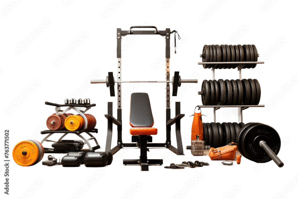 Gym Equipment Set Up on White Background. On a White or Clear Surface ...
