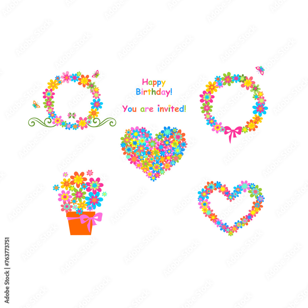 Cute template design set with colorful daisy for baby shower, mother's ...