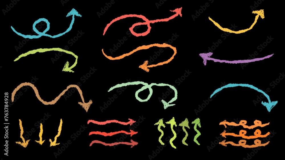 Set of colorful hand drawn style with crayon brush pointer animation ...