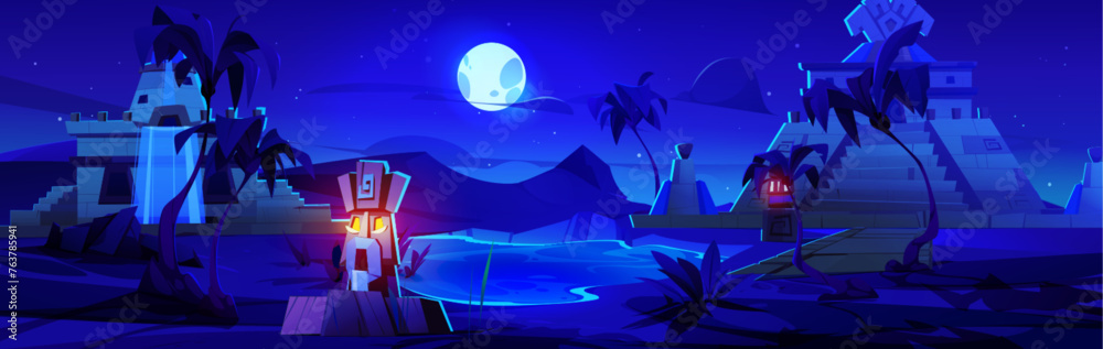 Old temple in Egypt desert landscape at night. Ancient architecture and ...