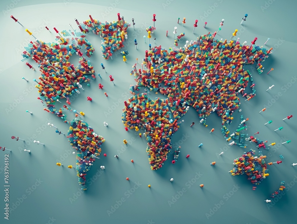 Design a visually striking long shot of a world map covered with ...