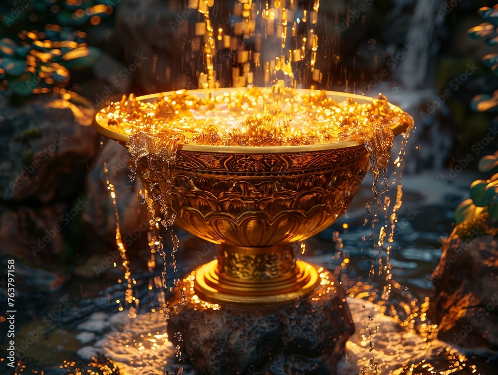 Transform the mythical cup into a majestic fountain overflowing with ...