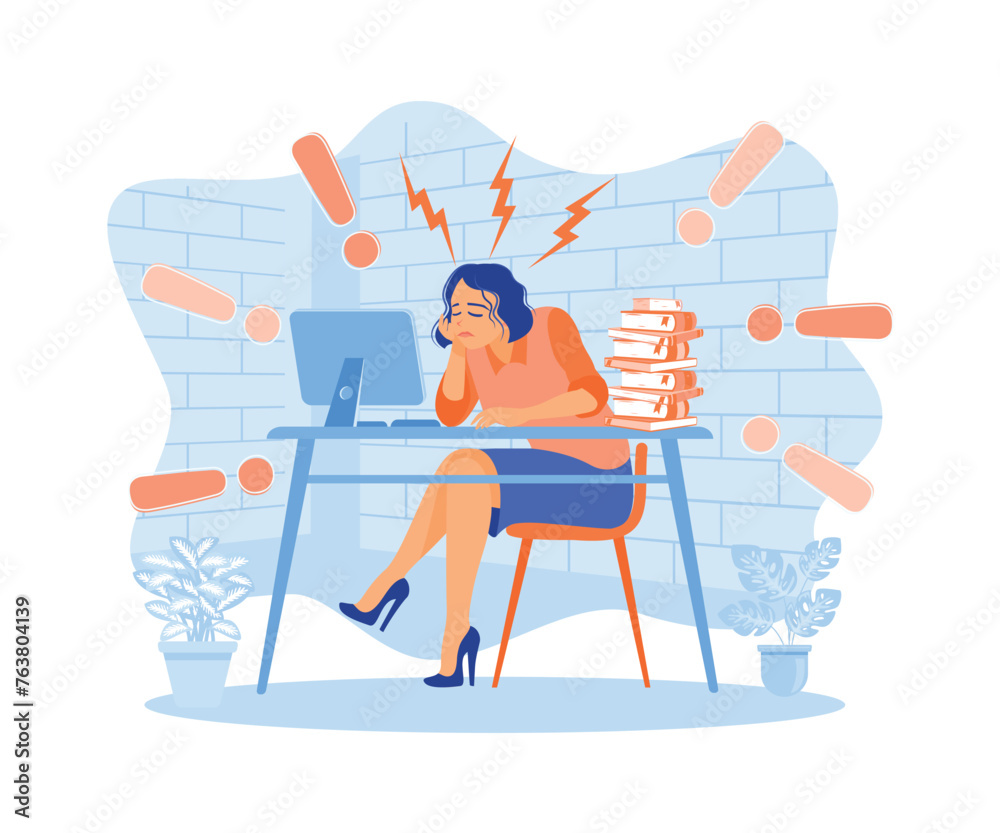 A woman with a sad face in front of the computer. Stress because there ...