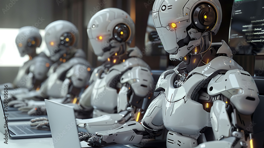 Robots work in the office, ai customer service, artificial intelligence ...