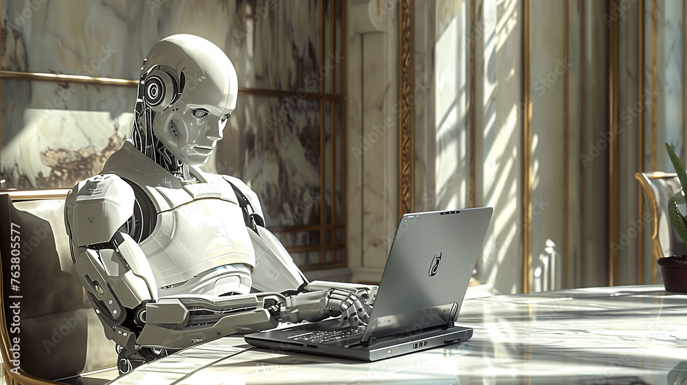 Robots work in the office, ai customer service, artificial intelligence ...