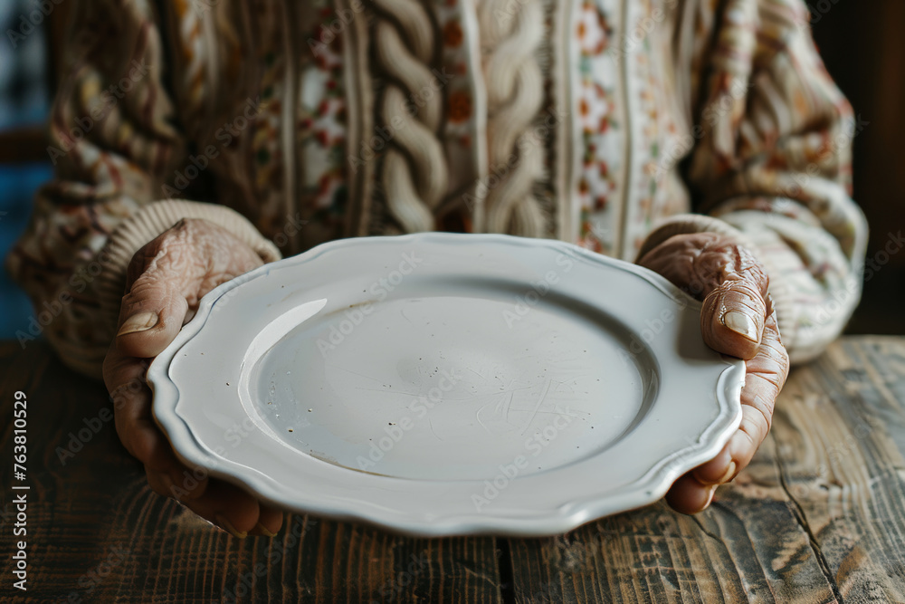 Old person in front of an empty plate , elders poverty and ...