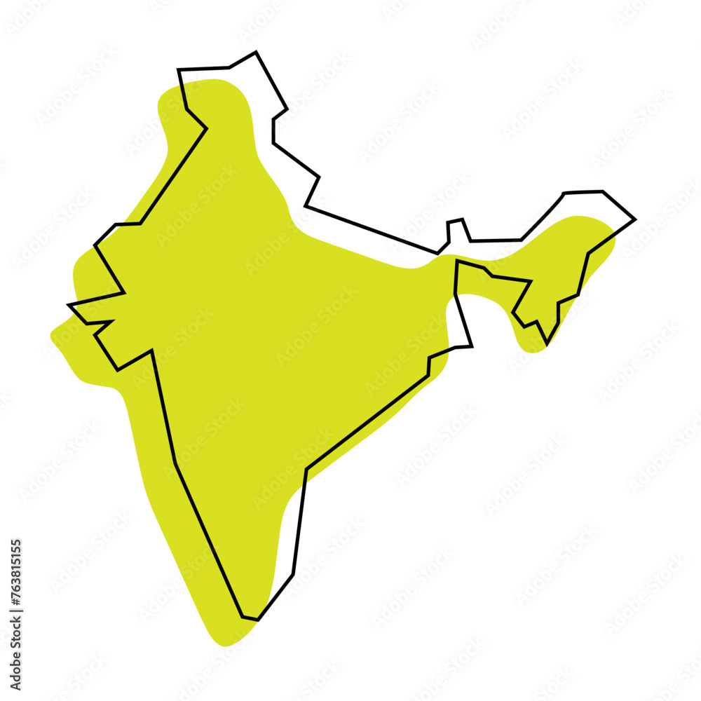 India country simplified map. Green silhouette with thin black contour ...