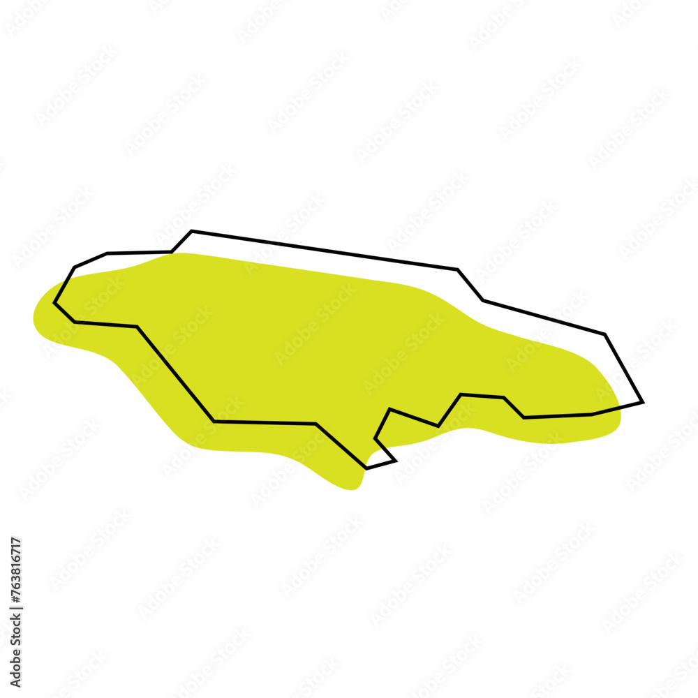Jamaica country simplified map. Green silhouette with thin black ...