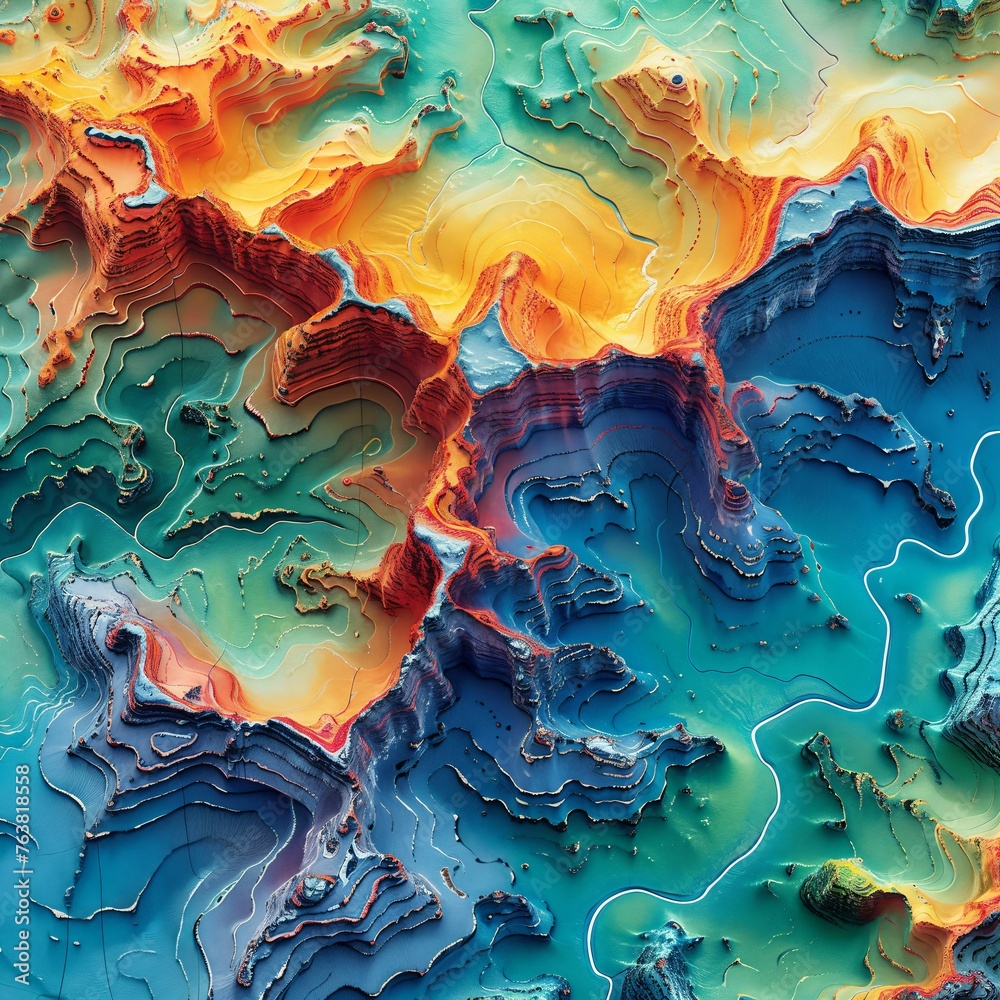A vibrant topographic view highlighting a mountains prominence, with ...
