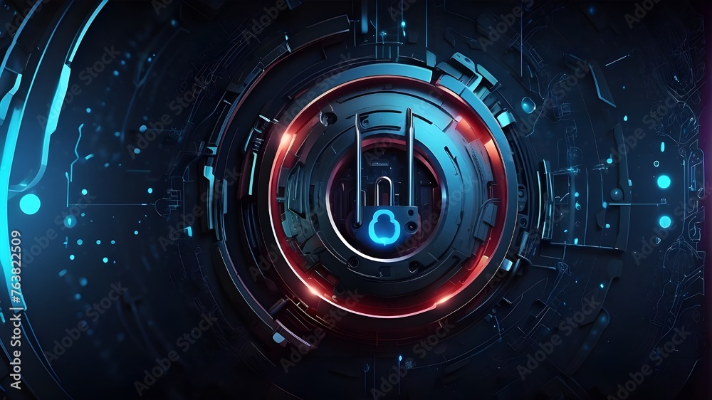 tech/security/cyber wallpaper, A padlock on a futuristic background ...
