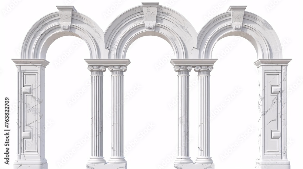 Medieval-style white marble arch and pillars, reminiscent of ancient ...