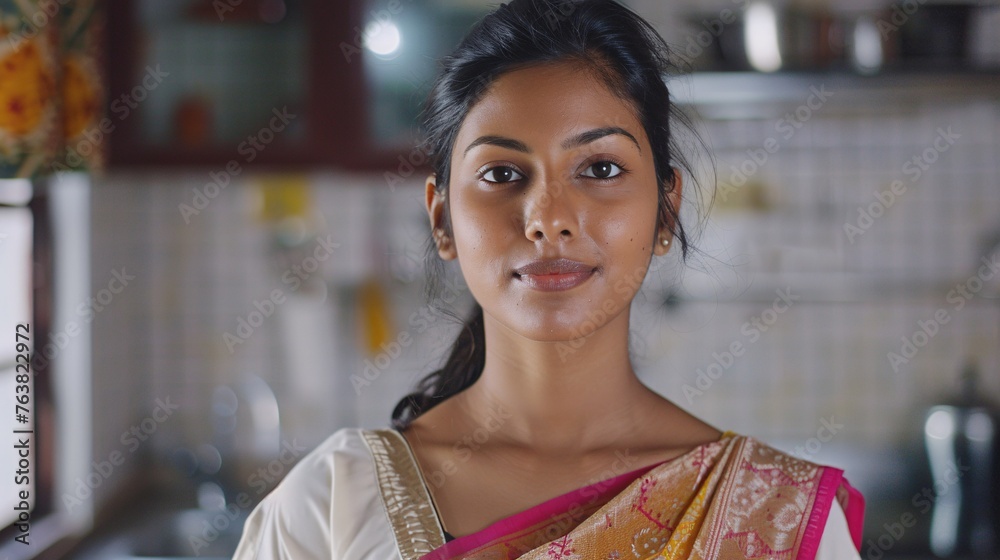 Self-assured, attractive female of Indian descent posing for solo ...