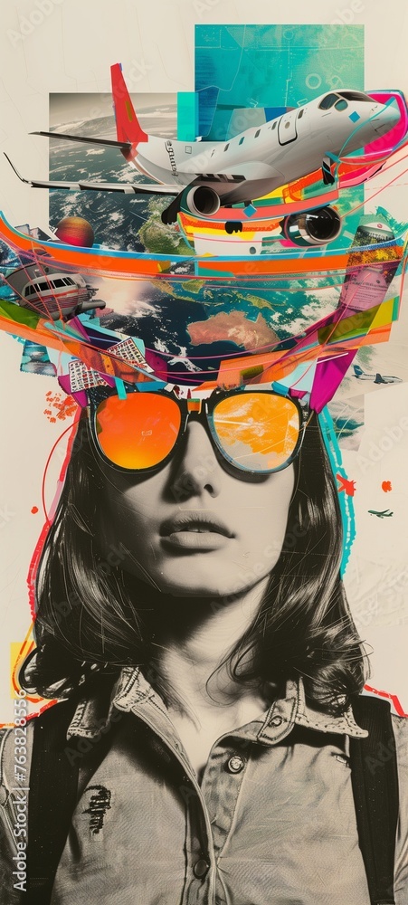 Vintage cut-and-paste collage showcasing a woman with oversized ...