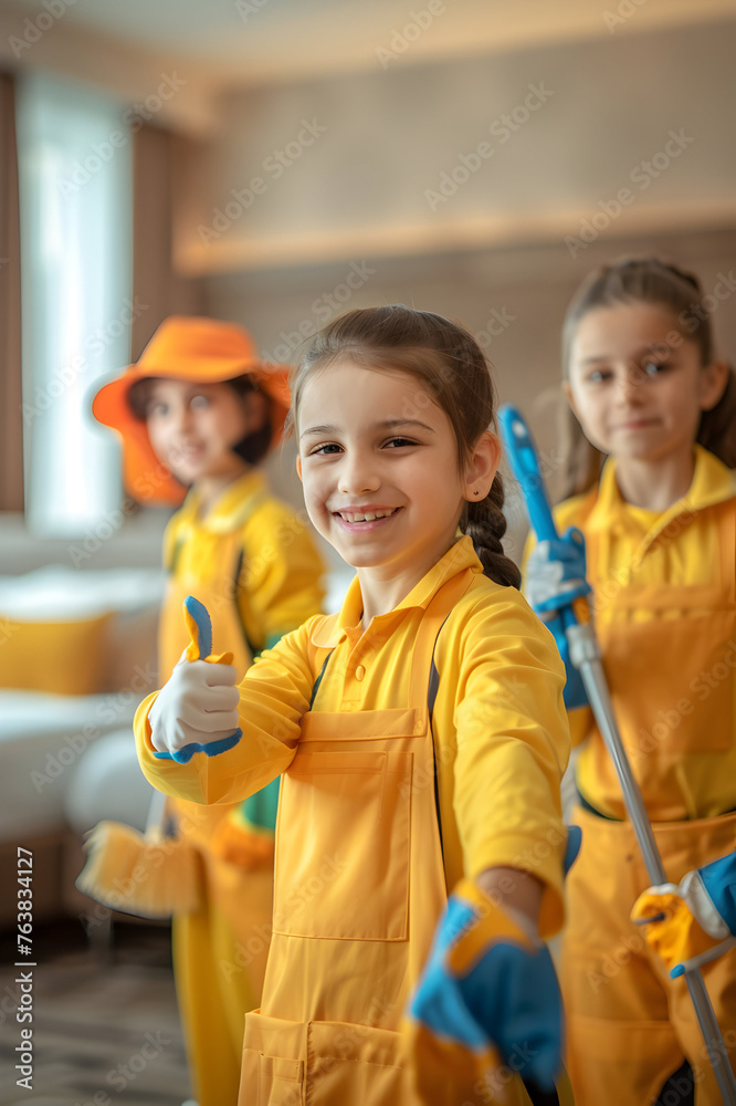 Group of children doing their dream job as Cleaners standing in the ...