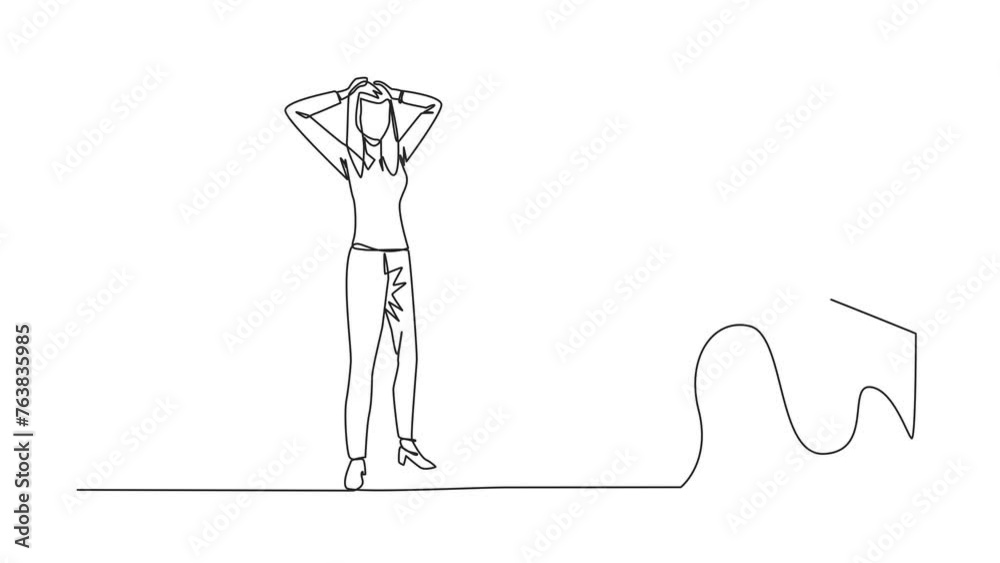 Animated self drawing of single one line drawing of businesswoman stood ...