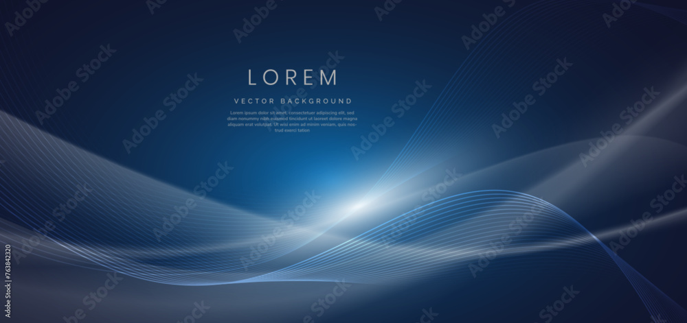Abstract light blue wave lines on dark blue background. You can use for ...