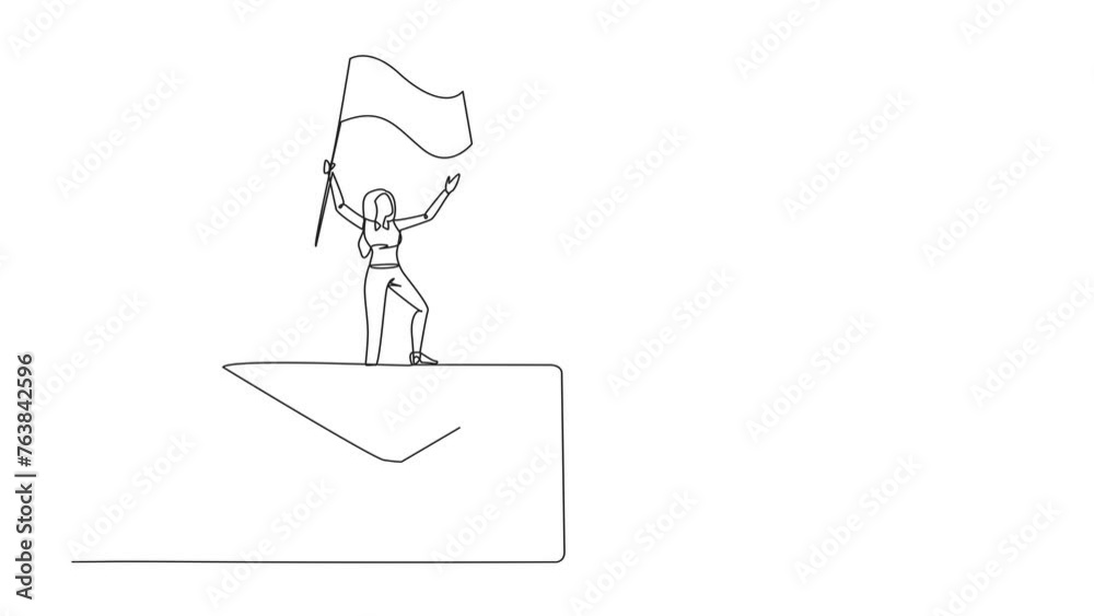 Self drawing animation of continuous one line drawing businesswoman ...