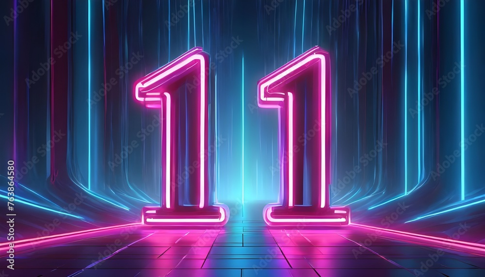 3d neon light number 11 glowing in the dark, pink blue neon light Stock ...