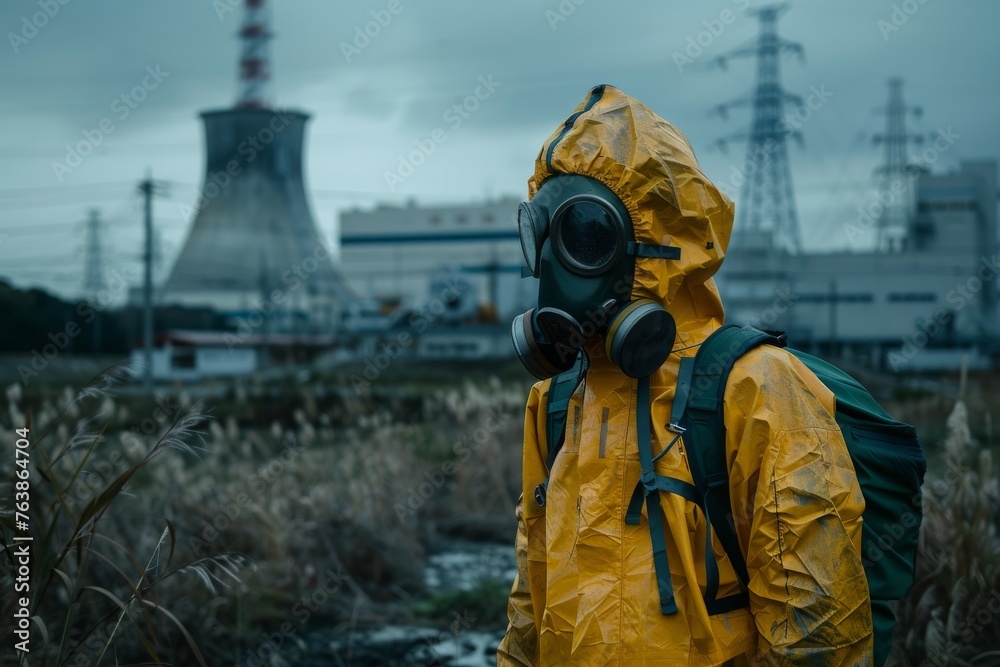 Japanese Worker Radiation, Person in Hazmat Suit Near Nuclear Plant, An ...