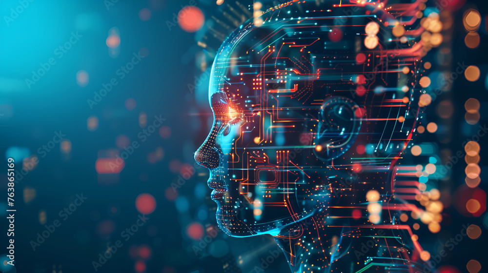 3D rendering of female cyborg head in digital cyberspace ,new ...