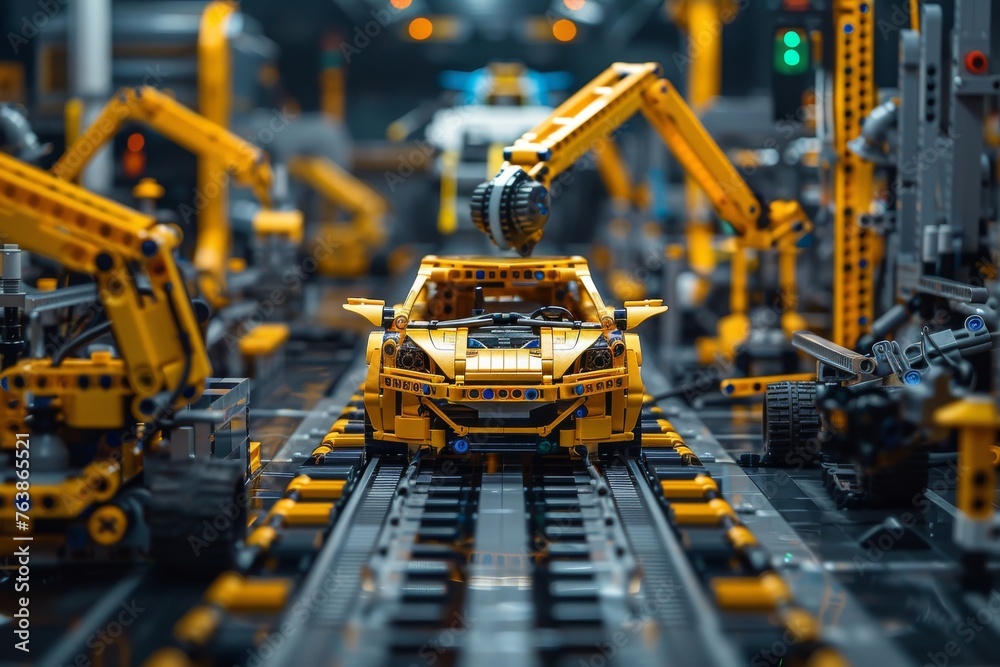 Yellow Lego Technic Car Assembly Line Systems With Automated Robotic ...
