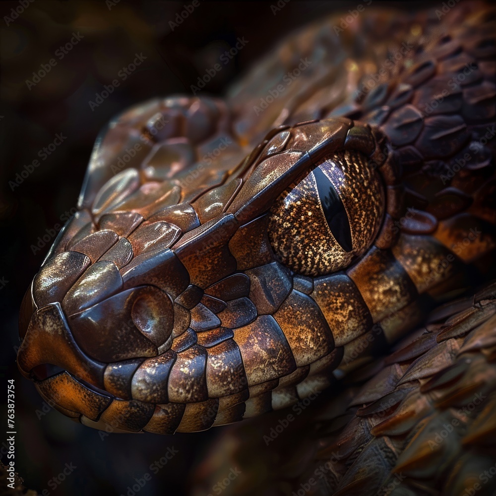 Macro shot of a snake's head highlighting the detailed texture of its ...