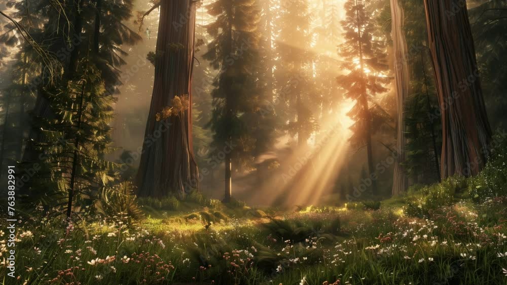 sun rays in the forest, background, 4k, animation video, Seamless ...
